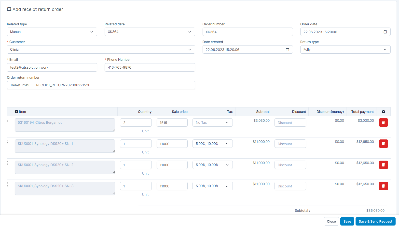 Receipt Return Order